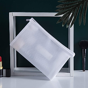 Cabilock 1pc Waterproof Cosmetic Bag White Makeup Bag Zipper Mesh Pouch Waterproof Makeup Bag Zipper Cosmetic Purse Mesh Bag Travel