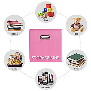 NieEnjoy Fabric Cubes Storage Containers ,Foldable Storage Bins Cubes Organizer Baskets with Dual Handles for Shelf Closet Set of 6,(Pink)
