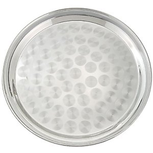 WINCO Round Stainless Steel Tray with Swirl Pattern, 12-Inch