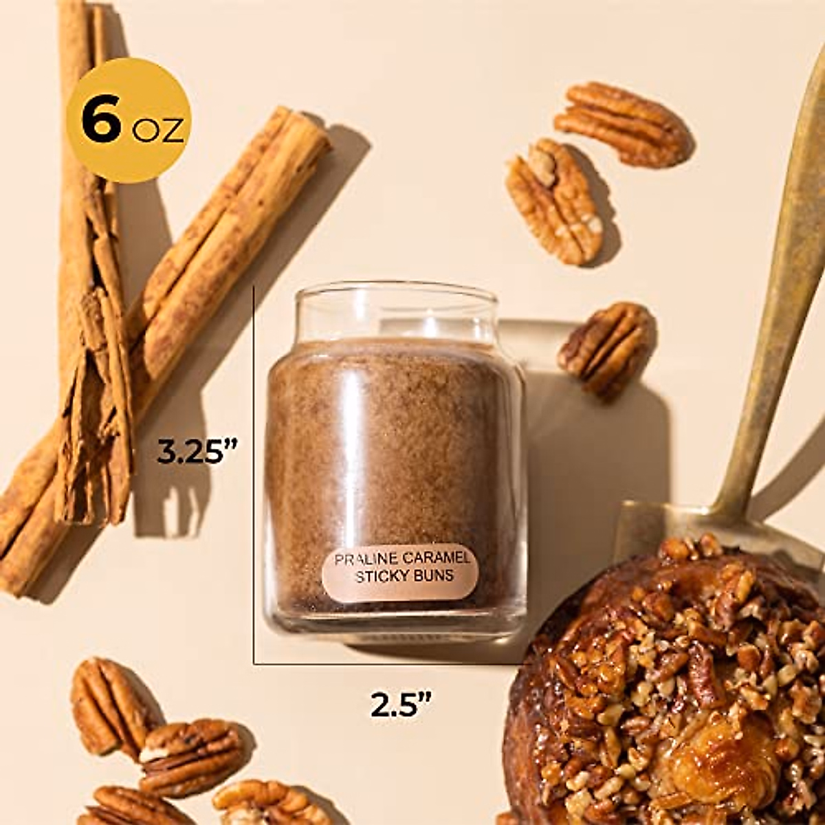 A Cheerful Giver - Praline Caramel Sticky Buns Baby Scented Glass Jar Candle (6oz) with Lid & True to Life Fragrance Made in USA