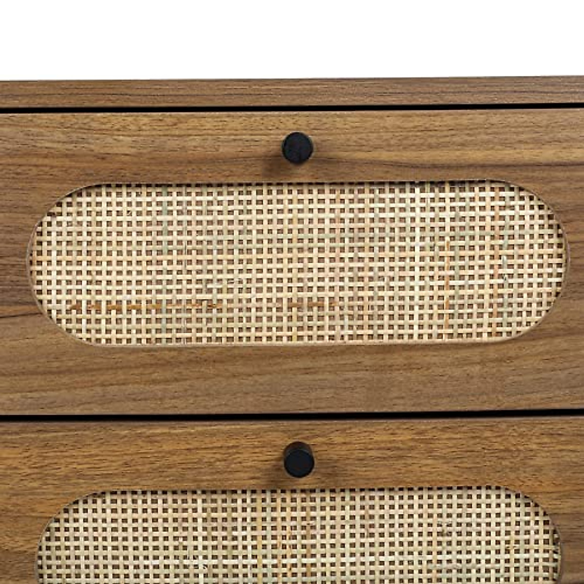 Modern Walnut Nightstand with 2 Drawers Rattan Side Table End Table with Storage Set of 2 Elegant Wood Square Bedside Tables for Bedroom Living Room Small Space(2-Pack)