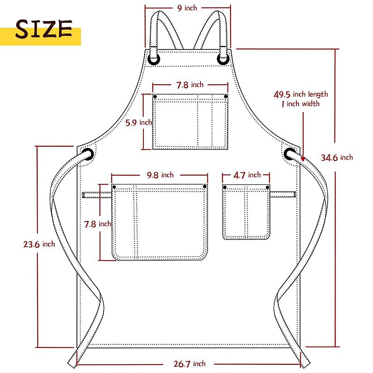 Miiinaps Blue Denim Apron With Pockets - Jean Work Apron for Women and Men, Plus Size Hair Stylist Apron - Washing Style | Adjustable XXL (Denim Blue)