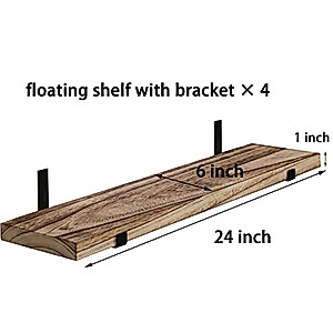 HXSWY 24 Inch Rustic Wood Floating Shelves for Wall Farmhouse Wooden Wall Shelves for Bathroom Kitchen Bedroom Living Room Set of 4 Light Brown