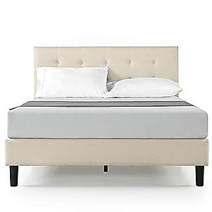 Zinus Ibidun Upholstered Button Tufted Platform Bed/ Mattress Foundation/ Easy Assembly/ Strong Wood Slat Support, Queen, Beige