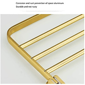 INKTUS Towel Rack Towel Bar Space Aluminum Towel Rack 2 Tiers Foldable Bathroom Towel Holder Wall Towel Bar Home Hotel Storage Shelf Punch-Free Towel Shelf Towel Stand