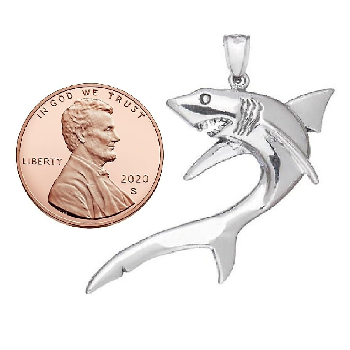 SURANO DESIGN JEWELRY Sterling Silver SHARK Pendant, Made in USA, 18" Italian Box Chain (Only Pendant)