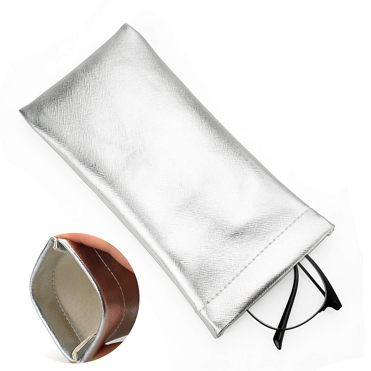 Vemiss 3 PACK Eyeglasses Pouch Squeeze Top Sunglasses Case with 3 Sets Cleaning Cloth (Silver Pink Gold)