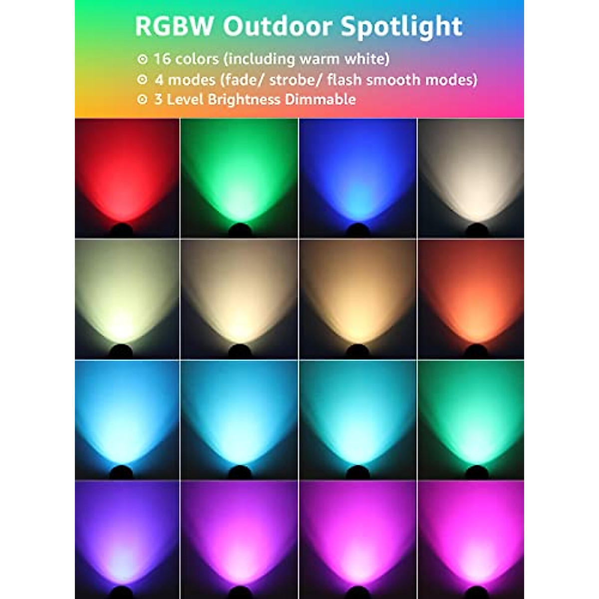 SUNVIE 15W RGBW Spot Lights Outdoor LED Spotlight 120V Color Changing Landscape Lights with Remote Control Aluminum Waterproof Outdoor Spotlights Plug in for Yard Tree House Garden Christmas, 2 Pack