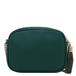 FashionPuzzle Chevron Quilted Crossbody Camera Bag with Chain Strap and Tassel (Dark Teal) One Size