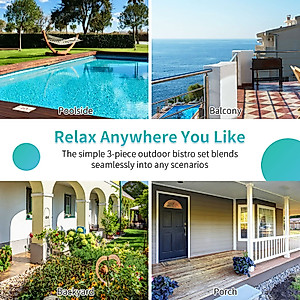 HAPPYGRILL 3 Pieces Patio Folding Bistro Set, Outdoor Foldable Chair & Table Set with Breathable Fabric, Tempered Glass Tabletop, Small Conversation Furniture Set for Porch Balcony Poolside Yard