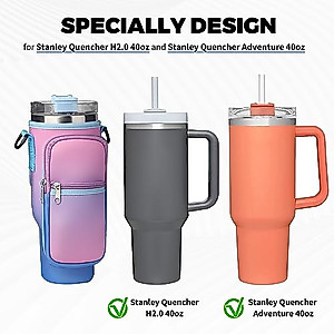 GOOJU Water Bottle Carrier Bag, compatible with Stanley 40oz Tumbler Cup, featuring a Crossbody holder strap with Carabiners Suitable for school water bottles outdoor activities indoor yoga hiking.