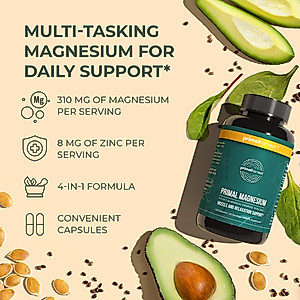 Magnesium Supplement Complex 310mg by Primal Harvest with Magnesium Glycinate, Citrate, Malate, and Zinc 120 Capsules