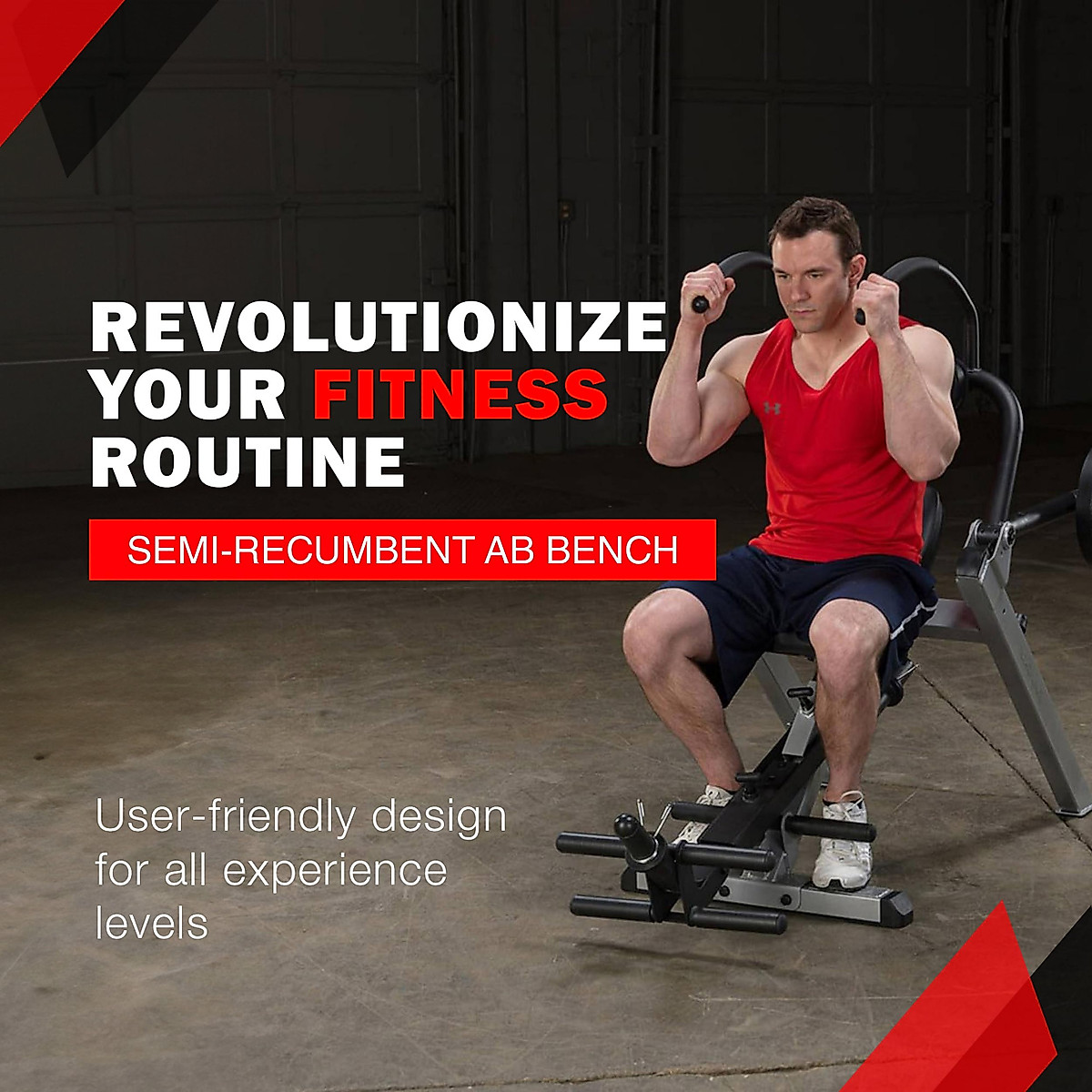 Body-Solid (GAB300B) Semi-Recumbent Ab Bench - Adjustable Core Workout Seat for Home Gym, Multi-Position, Ergonomic Design for Abdominal Muscle Training