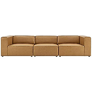 Modway Mingle Vegan Leather 3-Piece Sectional Sofa, Tan