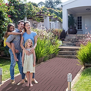 Goovilla Plastic Interlocking Deck Tiles, 9 Pack Patio Deck Tiles, 12"x12" Waterproof Outdoor Flooring All Weather Use, Patio Floor Decking Tiles for Porch Poolside Balcony Backyard, Dark Brown