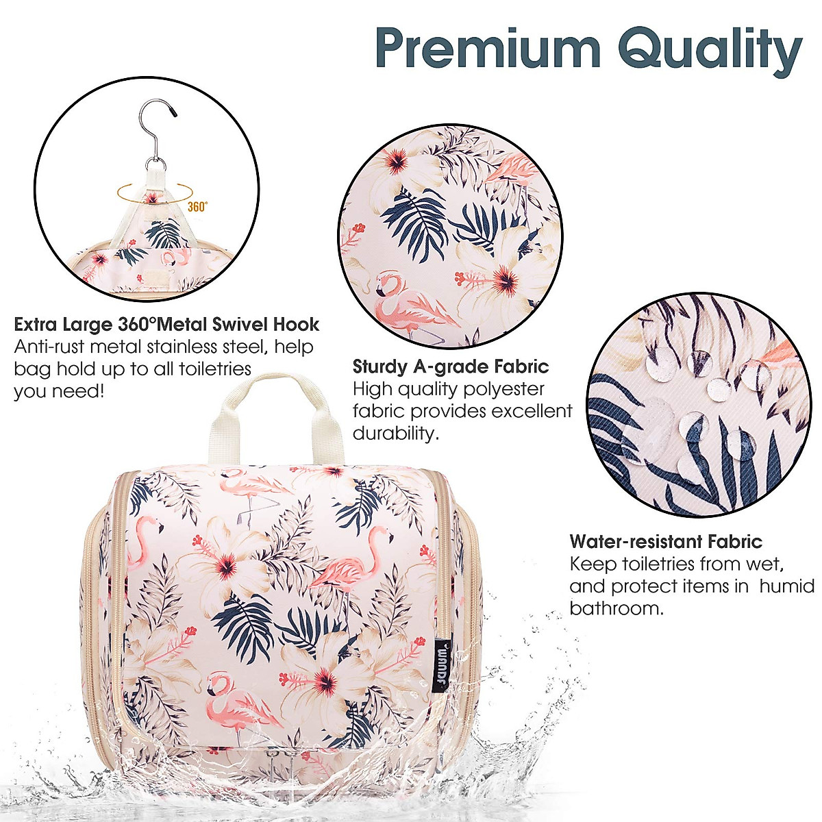 WANDF Hanging Toiletry Bag for Women Bathroom Bag with Jewellery Bag and Clear Wet Separation Compartments Water-resistant Travel Toiletry Organizer