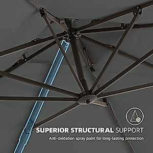 wikiwiki 11x11 FT Cantilever Patio Umbrella Outdoor Large Offset Square Umbrella w/ 36 Month Fade Resistance Recycled Fabric, 6-Level 360°Rotation Aluminum Pole for Deck Pool, Grey