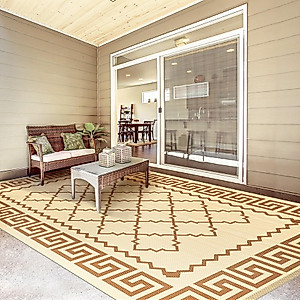 PASAMIC Double-Sided Design Outdoor Rug,100% Pure Polypropylene Outdoor Rugs, Patio Rug, Outdoor Patio Rug for Terraces, Garden Decks, Beaches, Camping, 9ft x 6ft Outdoor Area Rug Waterproof