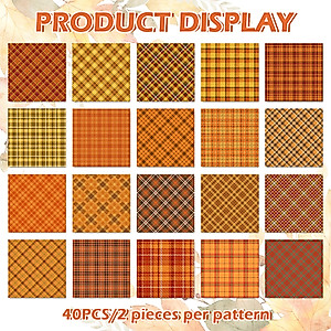 JarThenaAMCS 40Pcs Fall Cotton Fabric Bundles Orange Yellow Buffalo Plaid Fat Quarters Autumn Thanksgiving Quilting Patchwork for DIY Craft Home Party Decor, 10 x 10 Inch