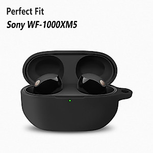 Geiomoo Silicone Case for Sony WF-1000XM5, Protective Cover with Carabiner (Black)