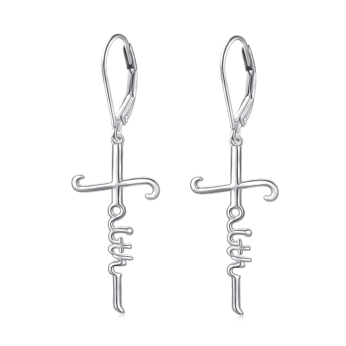 925 Sterling Silver Infinity Love of God Simple Dainty Religious Faith Cross Dangle Fishhook Earrings for Women Christian Easter Jewelry