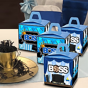 HAPPARTY BOSS Party Favor Boxes 24 PCS,Blue BOSS Boy BABY Gift goodie boxes, boss birthday favor candy treat boxes, boss 1st 2nd birthday decorations, boss birthday party supplies