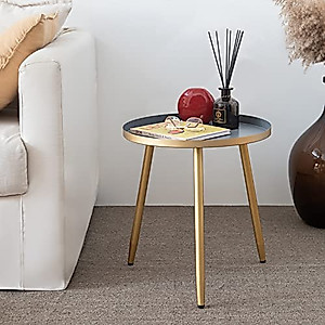 AOJEZOR Round End Table Ideal for Any Room, Metal Structure Side Tables Great For Living Room, Bedroom, Indoor, Outdoor, Matte Gray Tray with 3 Gold Legs Accent