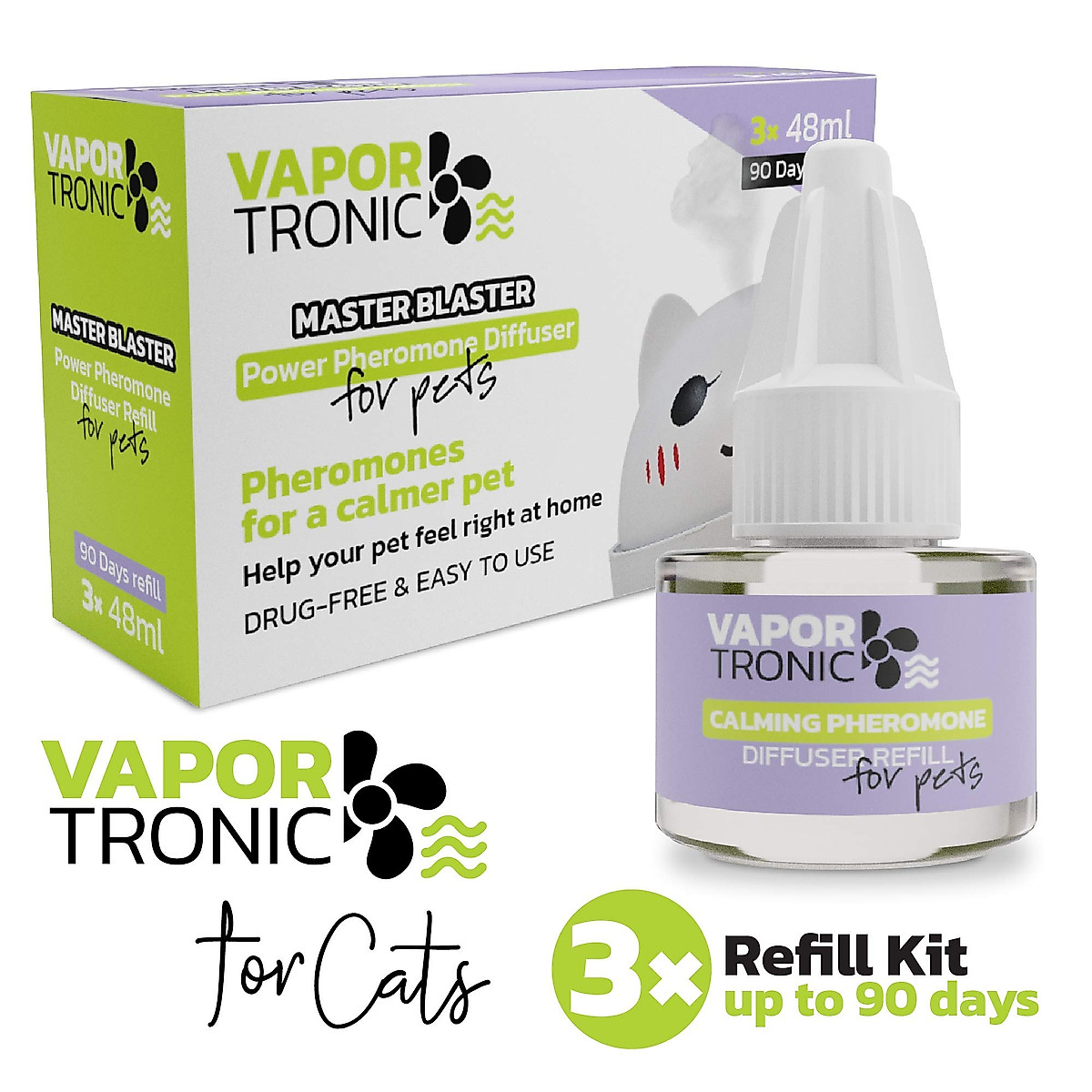 PetLuv Pheromone Diffuser Refill 3 Month Supply 3-Pack, Compatible with All Diffusers, MultiCat, Calming, Pet Behavior & Anxiety Support for Cats, Calm Formula for Scratching, Spraying, Marking