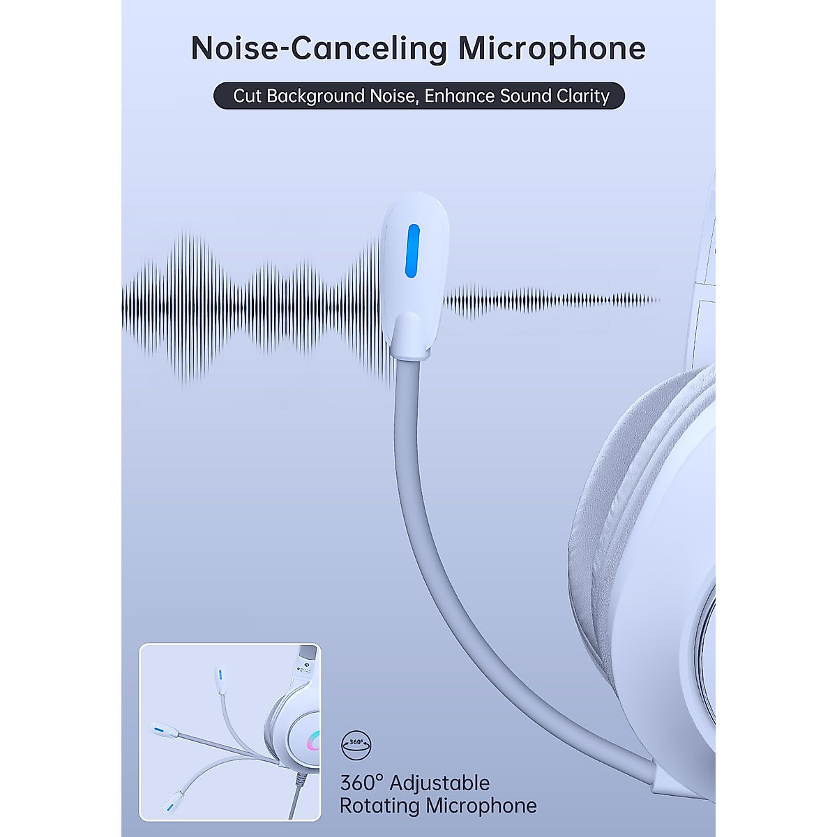 syndesmos CM7002 Gaming Headset for PS5, PS4, PC, Mac, Switch, Xbox Series, Surround Sound RGB Gaming Headphones with Noise Canceling Microphone, 50MM Dynamic Drivers, 3.5MM Audio Jack, Light White