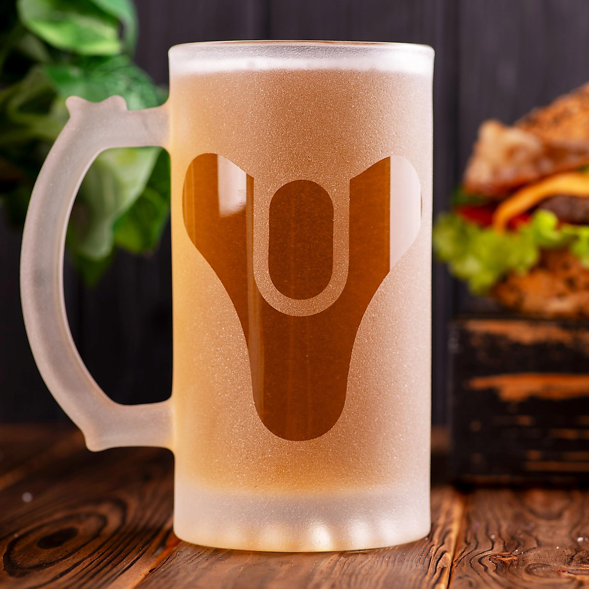 Tricorn Sandblasted Glass Beer Stein, 17 oz, Frozen Glass, Gift For Him, Gamer Gifts, Personalized Beer Mug Glass, Geek Groomsmen Gift, Gift Ideas For Men, Gift For Daddy