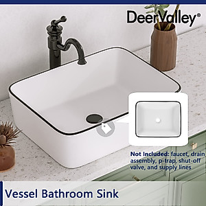 DeerValley DV-1V0002 Bathroom Sink 19" x 15" Bathroom Vessel Sink Rectangular Above Counter Vessel Sink, White Body Black Trim