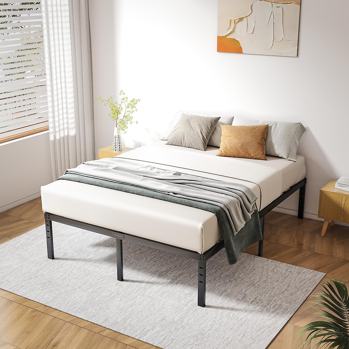 Tooyyer King Bed Frame 14inch High Heavy Duty Steel Slat Maximum 2500 lbs Support for Mattress Foundation No Box Spring Needed Easy to Assemble Non-Slip
