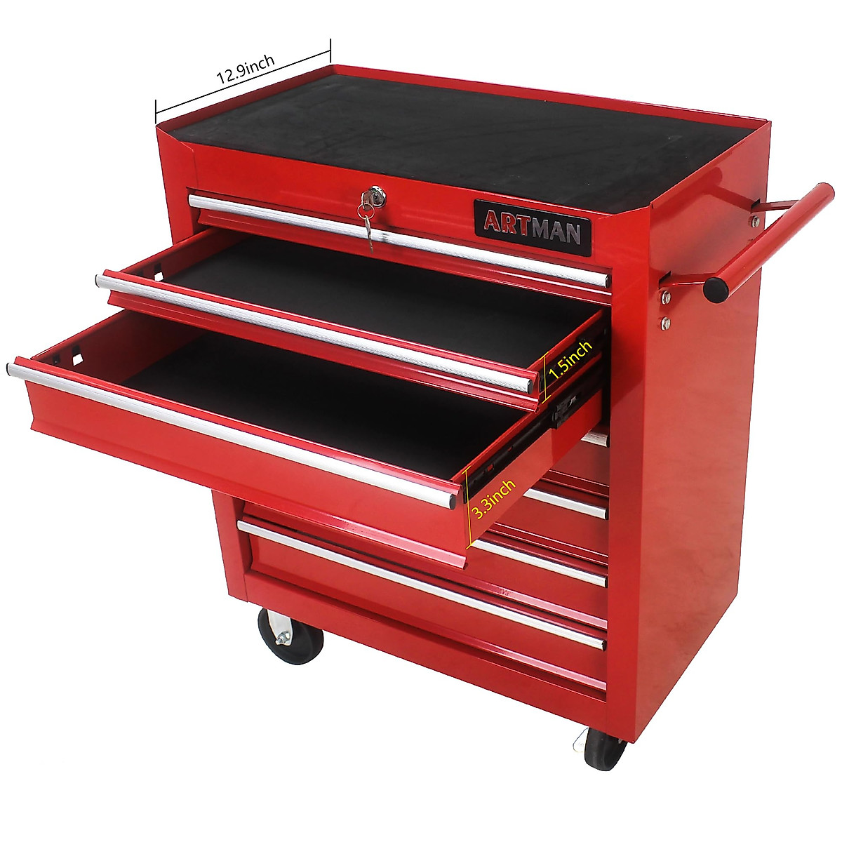 Rolling Tool Chest with 7-Drawer Tool Box,Multifunctional Tool Cart on Wheels,Tool Storage Organizer Cabinets with Key Locking for Garage, Warehouse, Repair Shop,24.20"D x 12.90"W x 29.90"H (red)