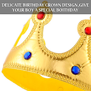 WILLBOND Birthday Crown, Sash and Button Pin Accessory Set for Boys Kids Theme Birthday Party Decoration