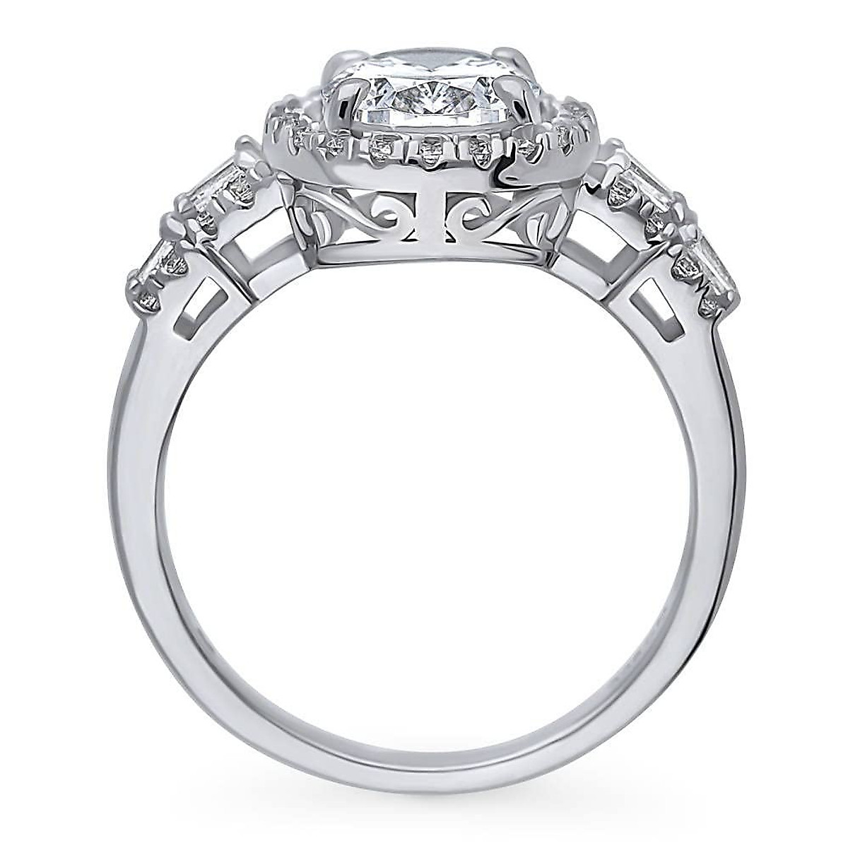 BERRICLE Sterling Silver Halo Wedding Engagement Rings Oval Cut Cubic Zirconia CZ Statement Art Deco Ring for Women, Rhodium Plated Size 6