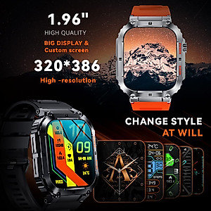 GLONHI Smart Watch for Men,1.96 Inches HD Outdoor Tactical Sports Rugged Smartwatch,Smart Watch with Bluetooth Call,100+Sports Modes Fitness Tracker, Ip67 Waterproof Smart Watches for iPhone Android