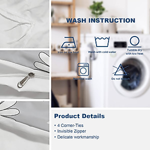 Batmerry Spring Floarl Full Size 3 Pieces Bedding Comforter Cover Sets,Soft Fluffy Cute White Flowers On Grey Pattern Printed Duvet Cover for All Season