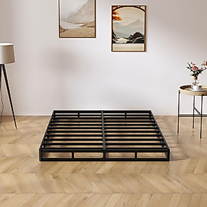 SHOANED Queen Size Box Springs - 5 Inch Low Profile Mattress Foundation No Noise Heavy Duty Metal Basics Bed Base with Clean Fabric Cover, Easy Assembly