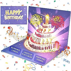 OLOSONG 3D Pop-Up Birthday Card with Music and Fireworks, Lavender, Unisex-Adults