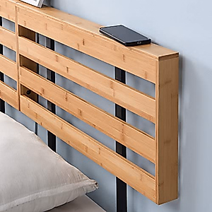 HW COMFORT 14 Inch King Size Solid Bamboo and Metal Platform Bed Frame with Bamboo Headboard/Easy Assembly, Natural & Black