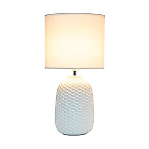 Simple Designs LT1135-OFF 20.4" Tall Traditional Ceramic Purled Texture Bedside Table Desk Lamp w White Fabric Drum Shade for Home Decor, Bedroom, Living Room, Entryway, Office, Off White