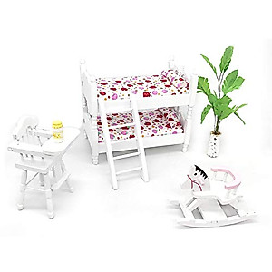 Z MAYABBO Wooden Dollhouse Furniture of Baby bunk Bed with Ladder for Miniature Dollhouse Accessories - 1/12 Scale