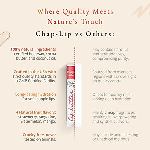 CHAP-LIP 100% All Natural Lip Balm Hydrating Bulk Chap Stick with Fruit Flavors, Coconut Oil, and Cocoa Butter - Lip Therapy Pack for Men and Women - Gift Set Made in the USA, 60 Pack