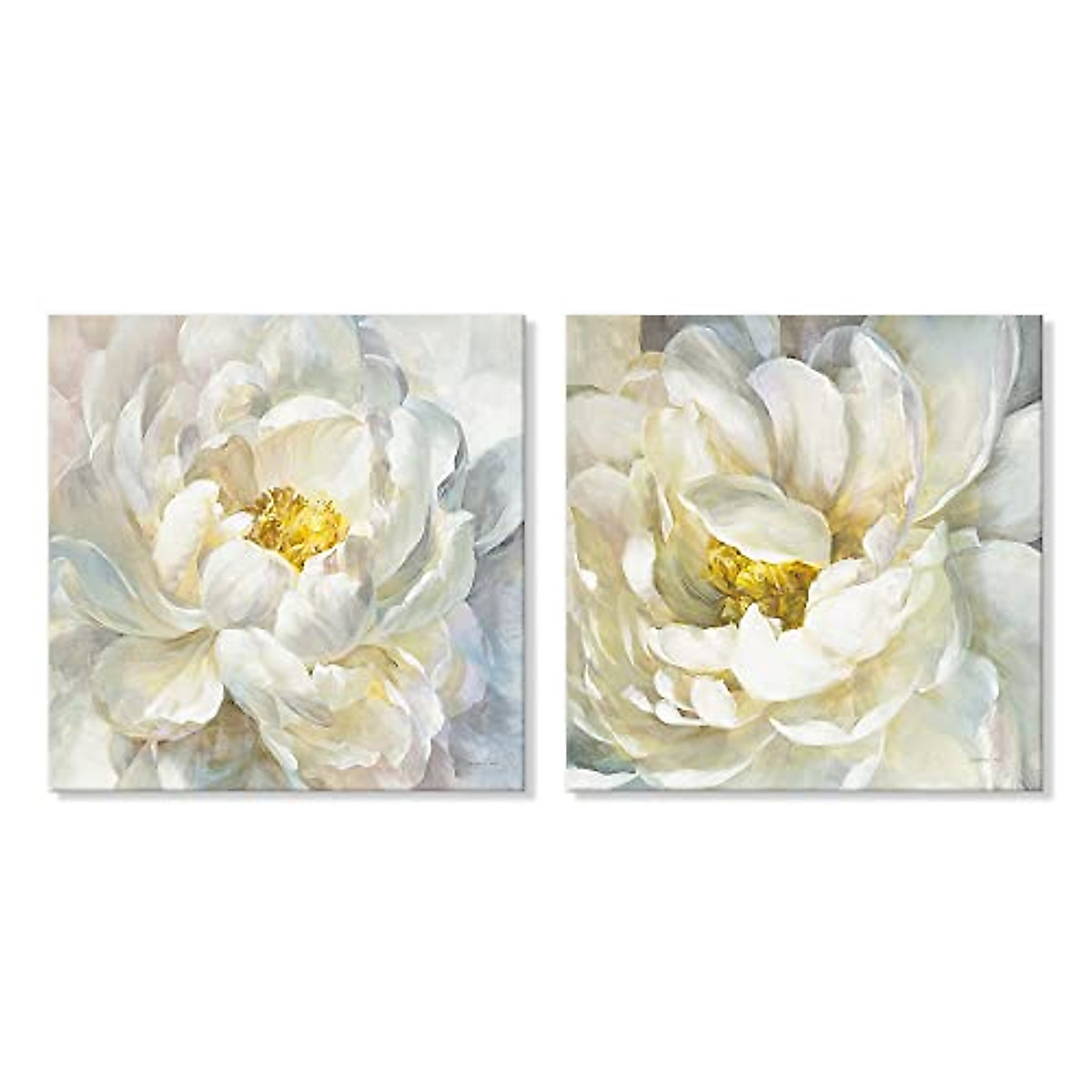 SEVEN WALL ARTS Flower Canvas Wall Art Peony Floral Pictures Set Abstract White and Yellow Blossom Paintings for Bedroom Bathroom Kitchen Office Living Room Wall Decor 24"x24"x2pcs