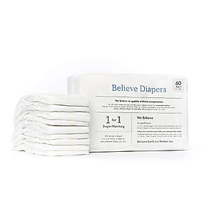 Believe Baby Bamboo Baby Diapers Size 1 - Premium, Super-Absorbent, Hypoallergenic for Sensitive Skin, Chemical-Free, Unscented, Eco-Friendly Diaper for Babies 8-14 lbs - 60 Ct