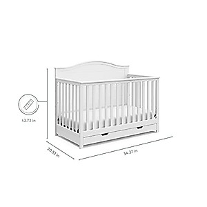 Storkcraft Moss 5-in-1 Convertible Crib with Drawer (White) – GREENGUARD Gold Certified, Crib with Drawer Combo, Includes Full-Size Nursery Storage Drawer, Converts to Toddler Bed and Full-Size Bed