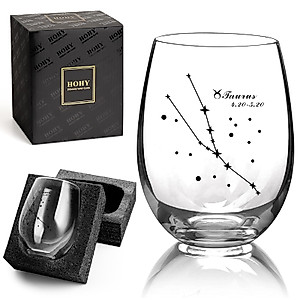 HOHY Taurus Wine Glass Taurus Gift for Women Men 20oz, Taurus Stemless Wine Glasses, Constellation Glass, Horoscope Gift, Astrology Gift for Women Men