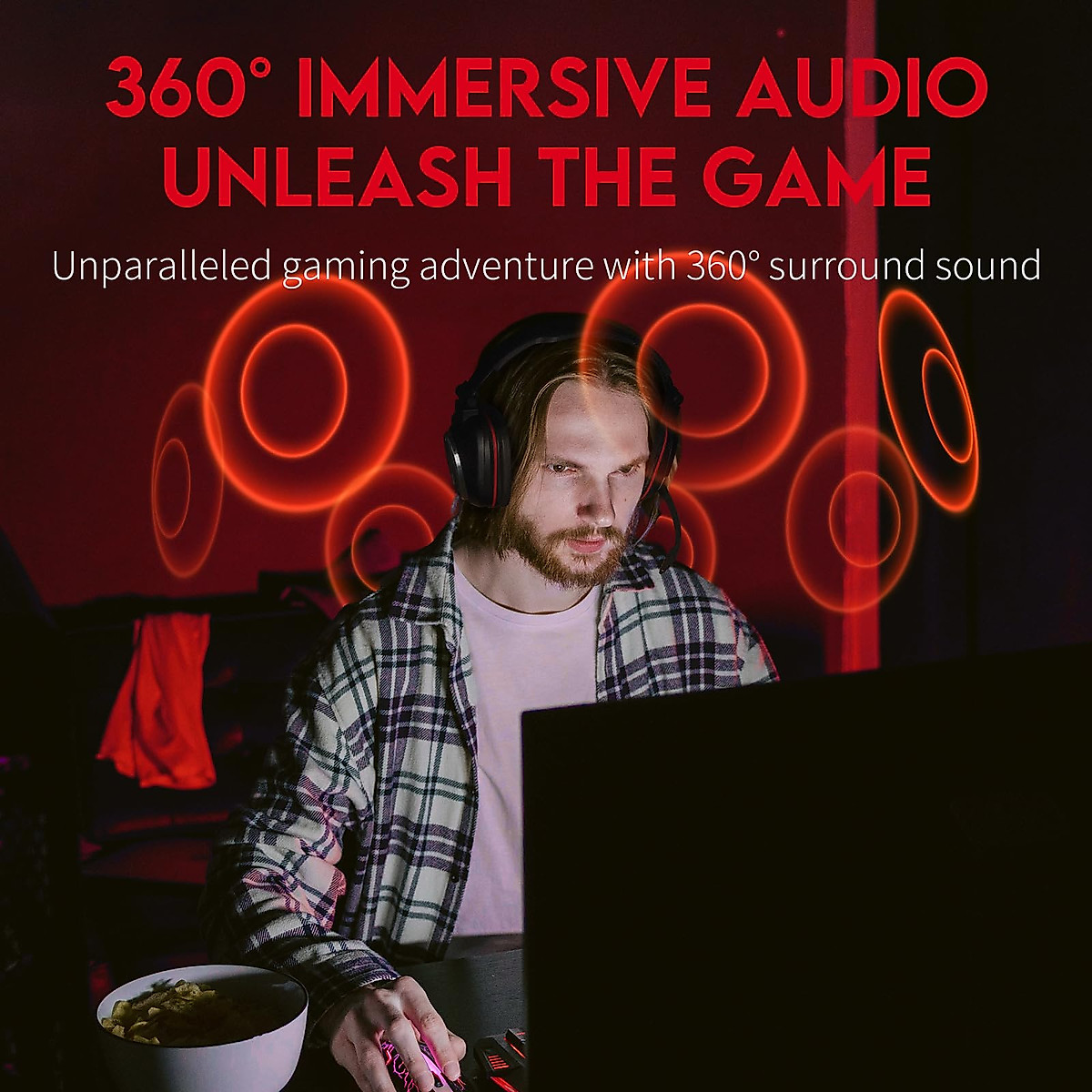 HUHD Wireless Gaming Headset for Xbox One, Xbox Series X/S,Wireless Gaming Headphones Xbox One S/X Deep with Noise-Cancelling Microphone, Bass and Rotating Metal Ear Cups