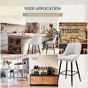 Chummaven Counter Stools Set of 2 Mid Century Modern Barstools with Legs Upholstered Bar Stools with Hollow Back 26 Inch Counter Height Stool Chairs for Kitchen Island(Beige)