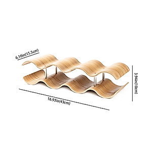 Asian Home 7 Bottle 2-Tier Wave Desktop Wine Rack Freestanding Countertop Bottle Holder for Wine Storage, Wood, Modern and Minimalist